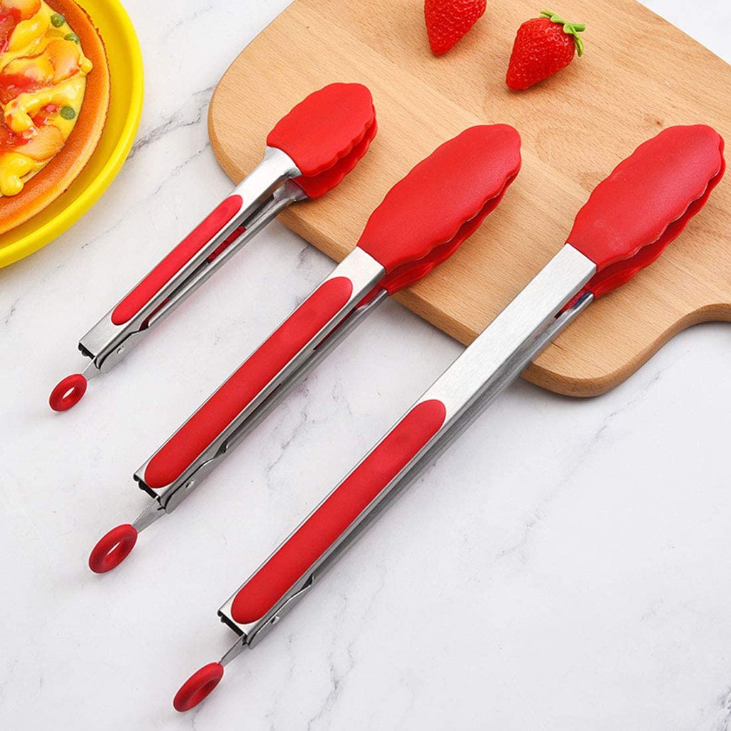 Stainless Steel Cooking Tongs RED with Silicone Tips Kitchen Utensils ...