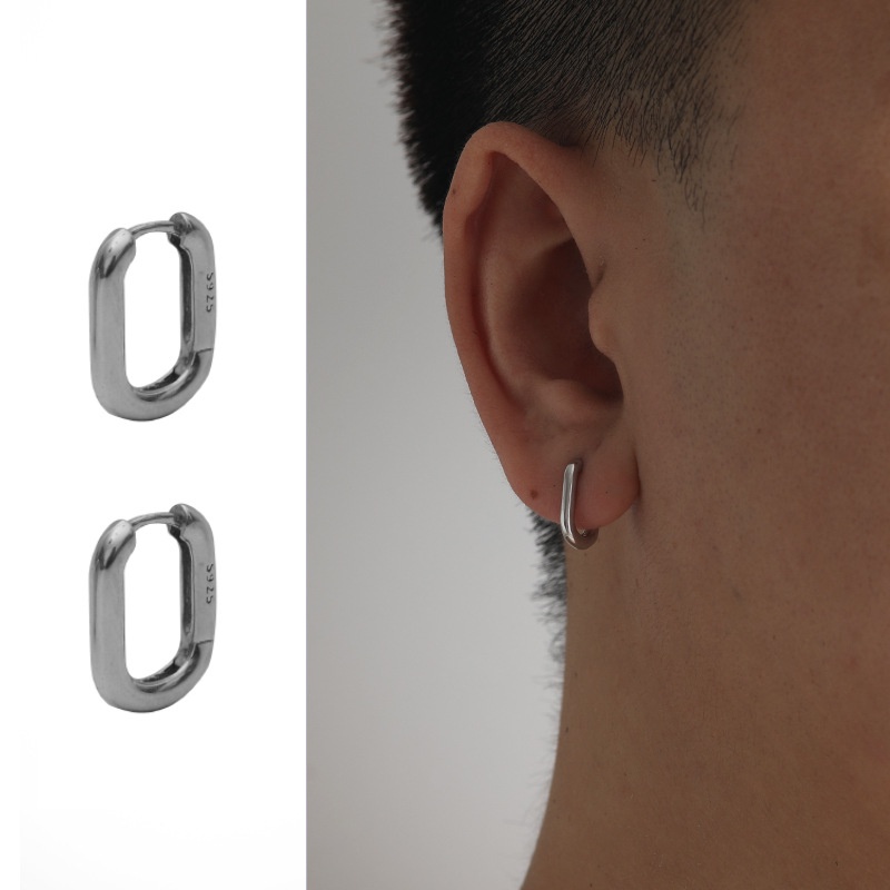 S925 Silver U-shaped Earings for Men Simple Geometric Earrings for ...
