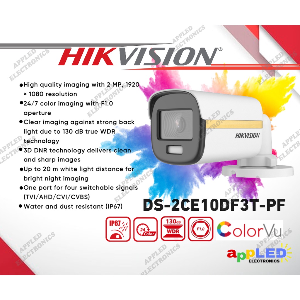Hikvision DS-2CE10DF3T-PF 2MP Bullet Analog ColorVu (24/7 Full Color ... Hikvision DS-2CE10DF3T-PF 2MP Bullet Analog ColorVu (24/7 Full Color ...
