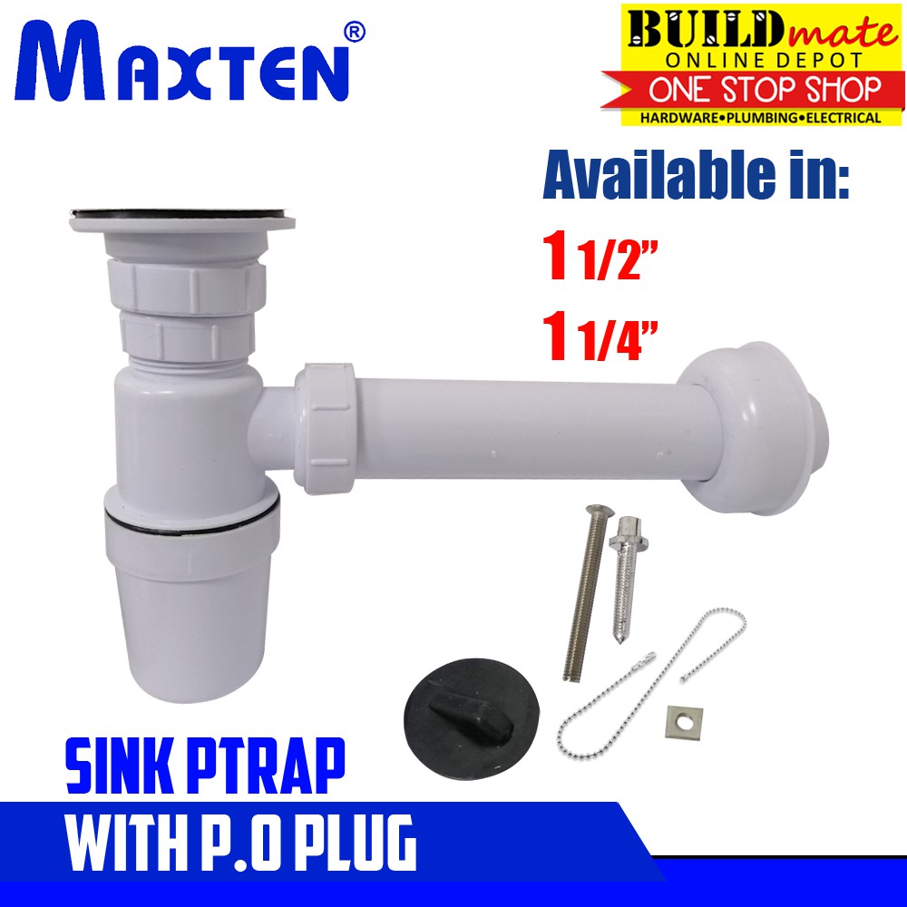 Maxten Kitchen Sink PTrap P-Trap with PO Pop Out Plug Bottle Trap W ...