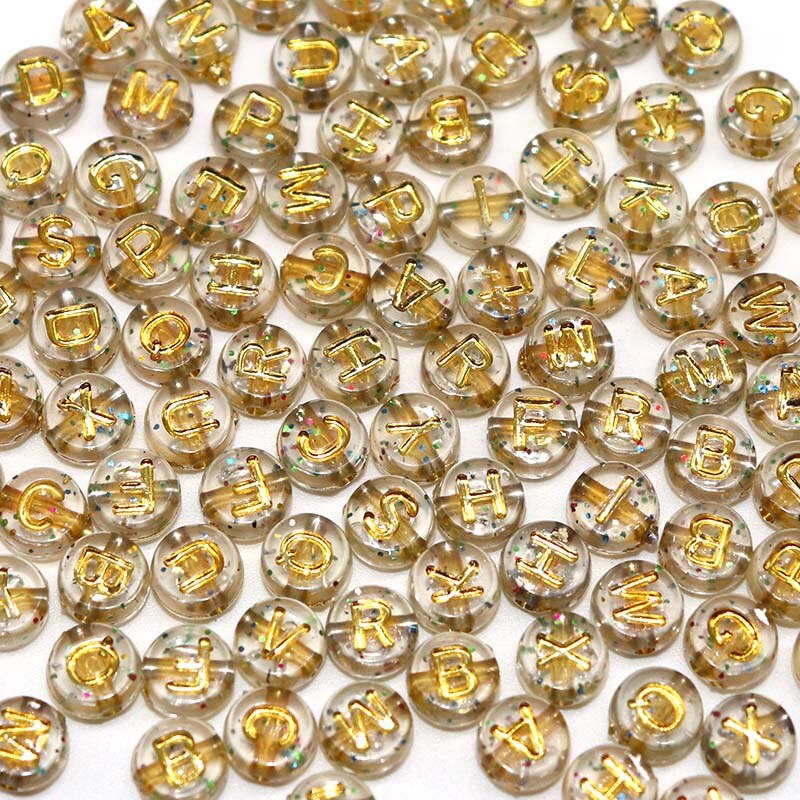 DIY Mixed Alphabet Bead Letter Acrylic Beads Round Flat Digital Cube ...