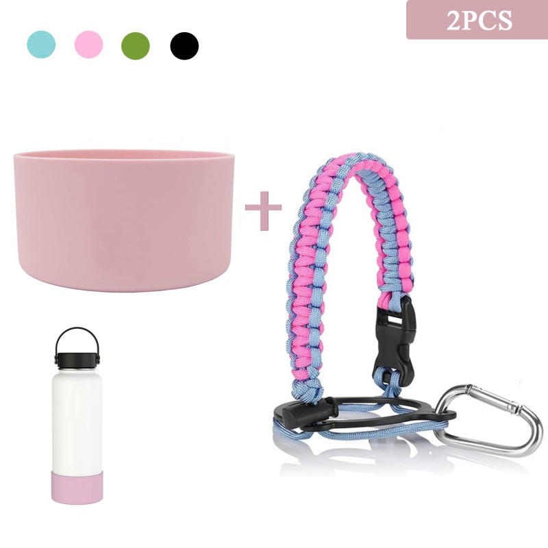 Protective Bottom Silicone Boot Cover And Paracord Handle Set For 32oz And 40oz Hydro Flask Wide