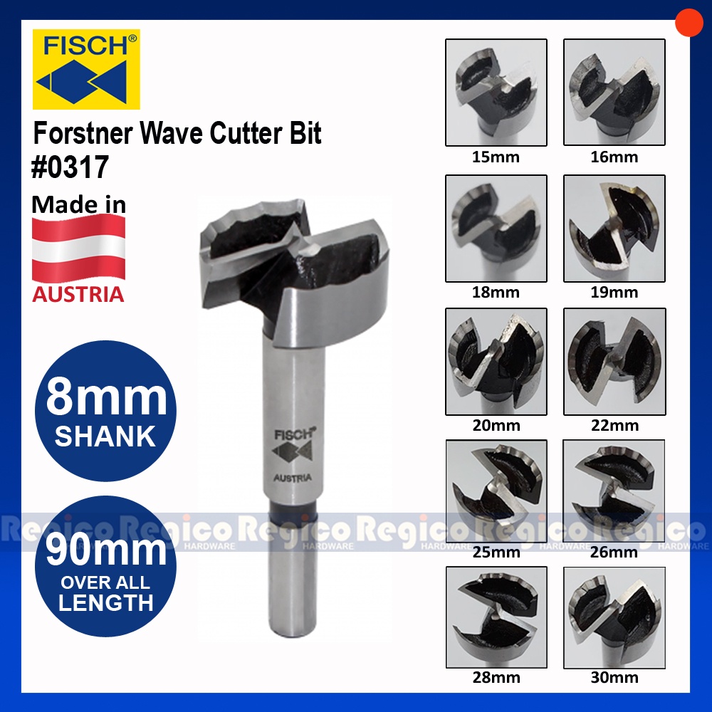 Fisch Tools 15mm to 30mm Forstner Wave Cutter for wood 8mm Shank Bit ...