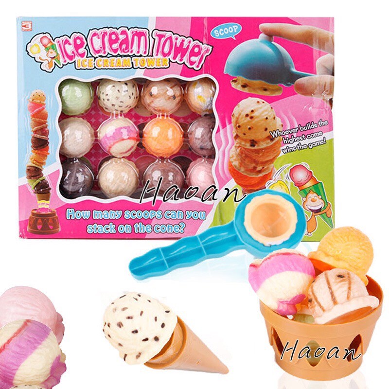 Ice Cream Stacking Tower with Scooper Balancing Fun Game Set ...