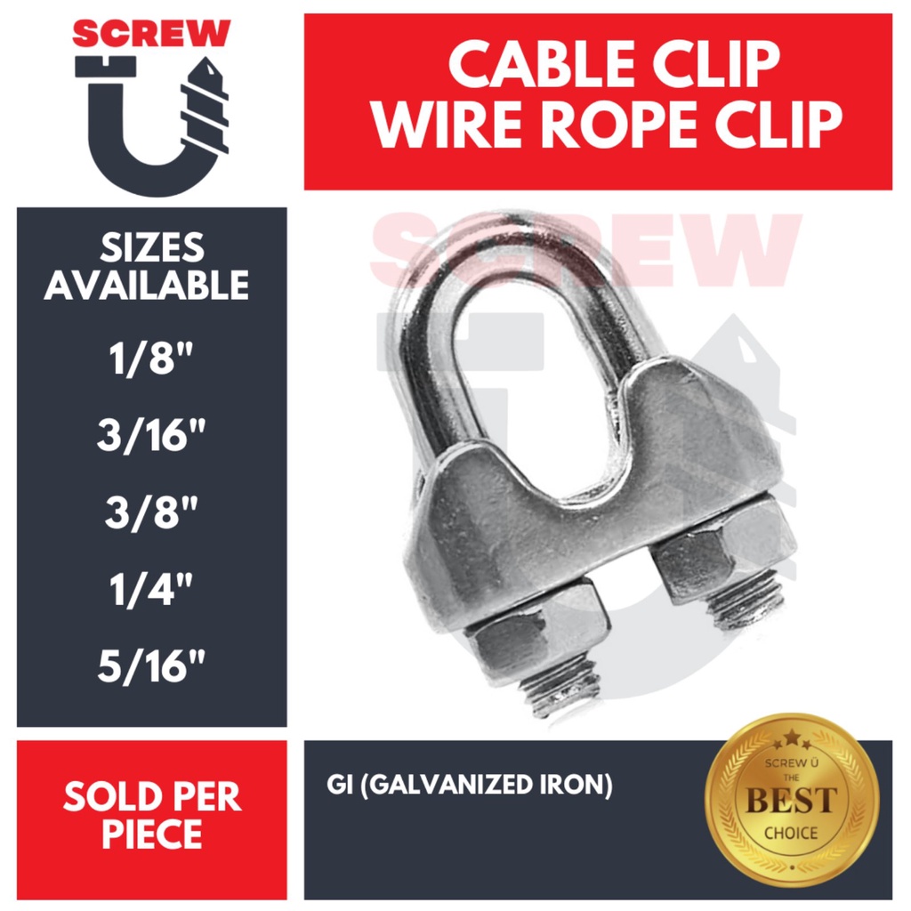Cable clip/Wire Rope Clip 1/8", 3/16", 3/8", 1/4", 5/16" | Steel Clip ...