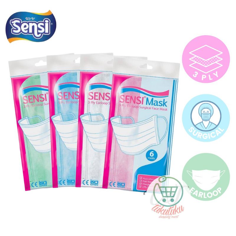 Sensi Earloop Mask 3ply Color Sachet Contents 6pcs || Sensi Mask ...