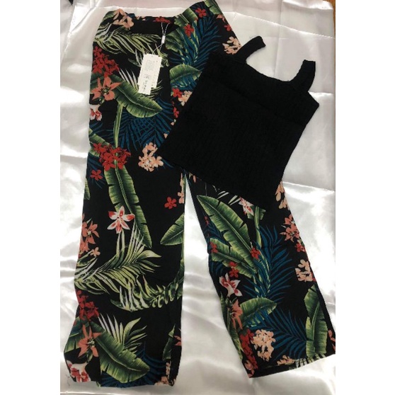 Korean Summer Bamboo Squarepants Terno Plain Tops and Floral Pants for ...