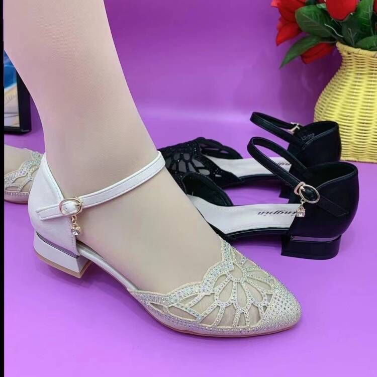 Soft Leather Baotou New Hollow Breathable Low Heel With Skirt Fashion ...