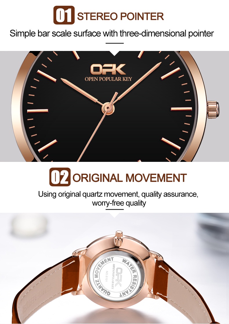 OPK Watch For Women Waterproof Original Quartz Leather Strap Fashion ...