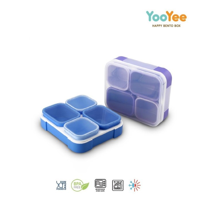 Lunchbox YOOYEE 638 WITH 4 Compartments / Eat Box 4 Attract Blue Purple ...