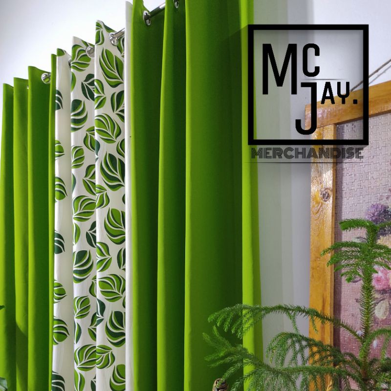 MCJAY - 3in1 Green Monstera Leaves Ring Curtain Set (6ft/7ft) - Sold ...