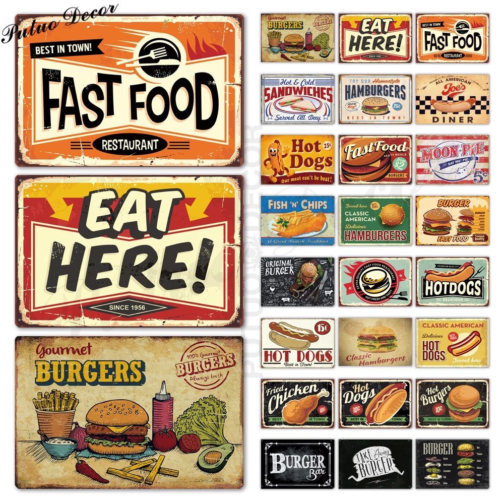 2025 Fast Food Tin Signs Vintage Metal Signs Vintage Metal Signs Wall ...