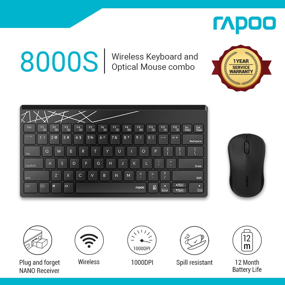 Rapoo 8000S Wireless Keyboard And Mouse Set for Laptop 2.4G USB ...