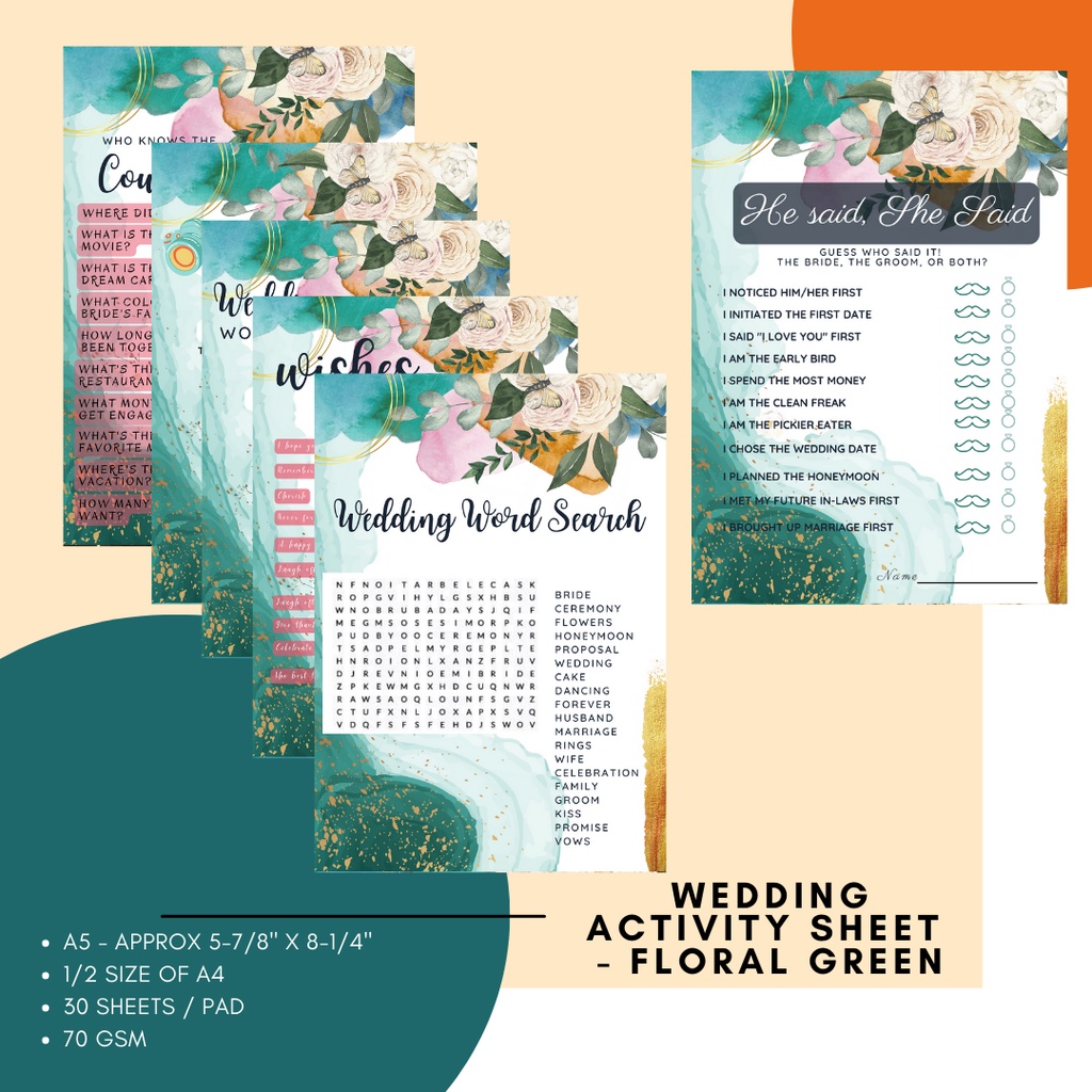 Wedding Activity Sheet Notepad - Floral Green | Shopee Philippines
