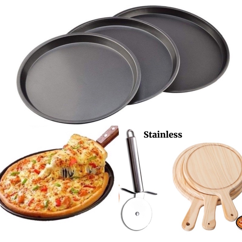 round Pizza Pan Carbon Steel Non-stick Baking Tool bake pan pizza ...