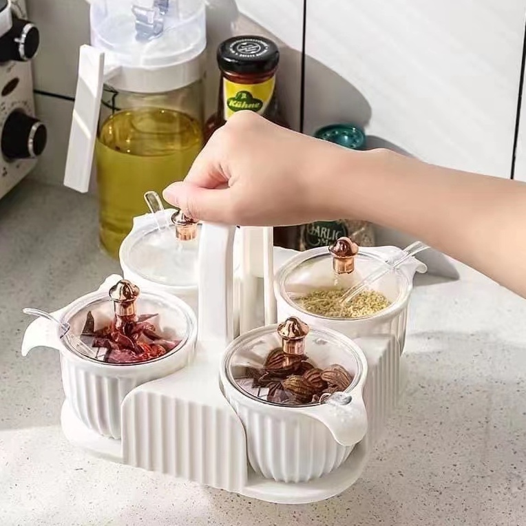 7D 4 in 1 Seasoning Box Kitchen Condiment Container Jar Rack | Shopee ...