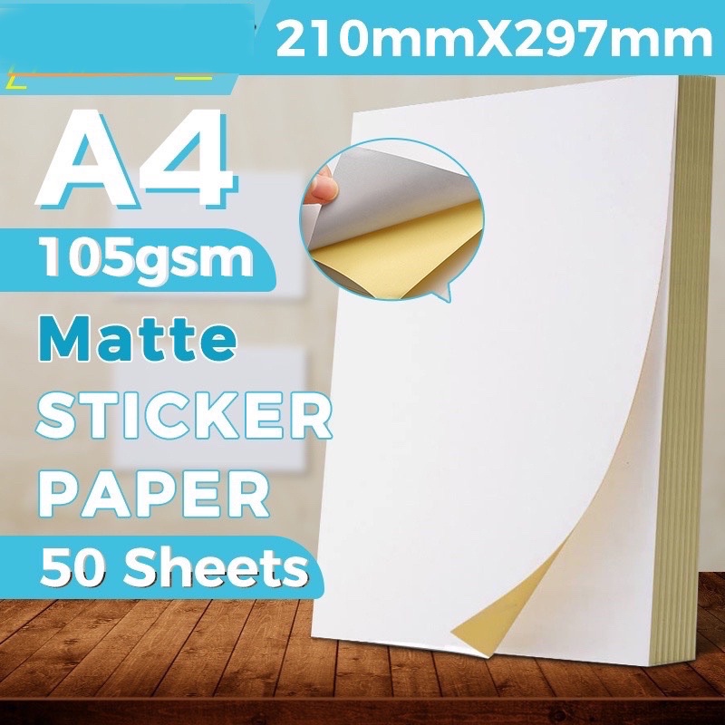 100 PCS A4 Sticker Paper Glossy/Matte PRINTABLE STICKER INKJET | Shopee ...