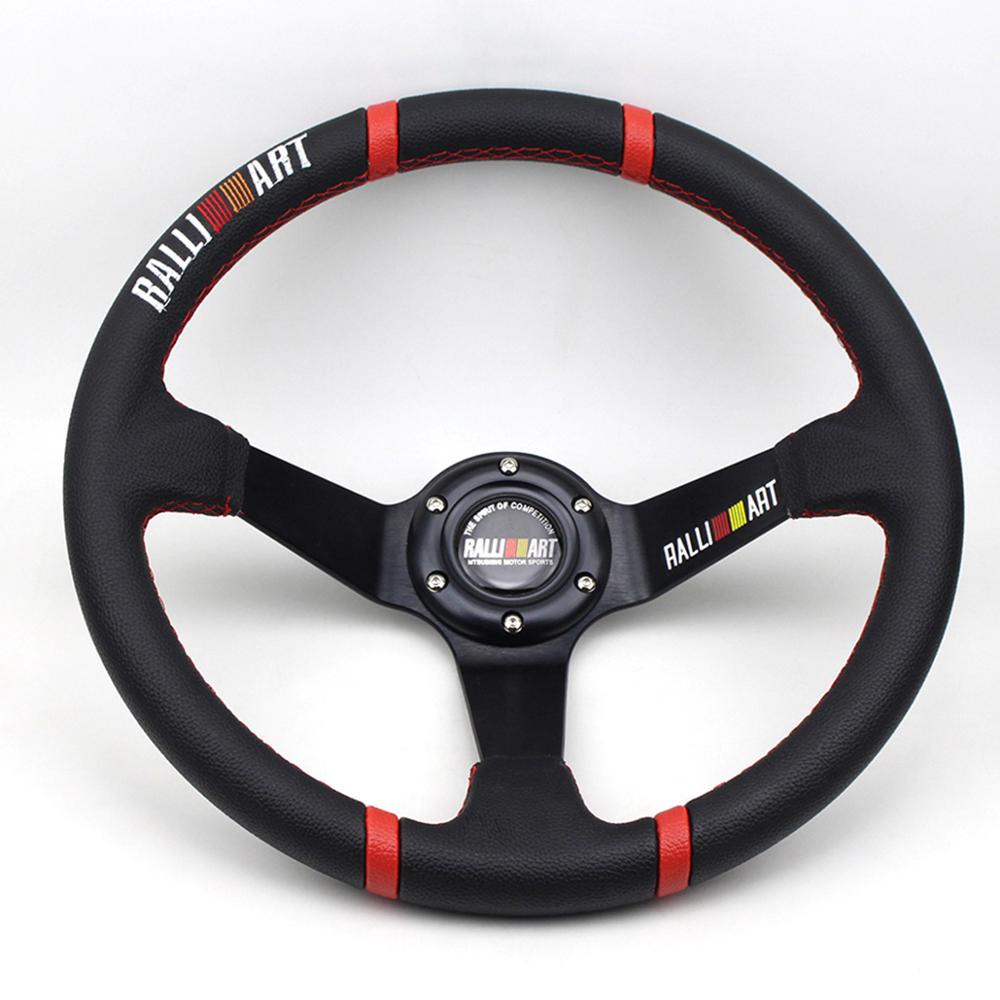 PVC Ralliart Sport Steering Wheel 350mm 14 inch Black Spoke Universal ...