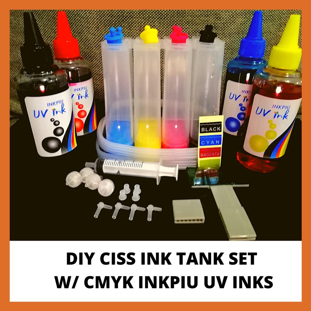 CISS KIT, EMPTY INK TANK SET, COLORED-BASE, W/ CMYK INKPIU UV INK ...