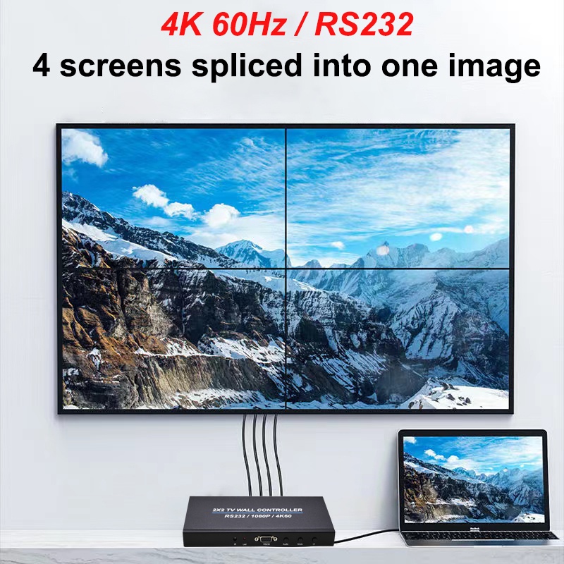 4K 60Hz 2x2 4 LED TV Wall Controller Multi Screen Stitching Processor ...