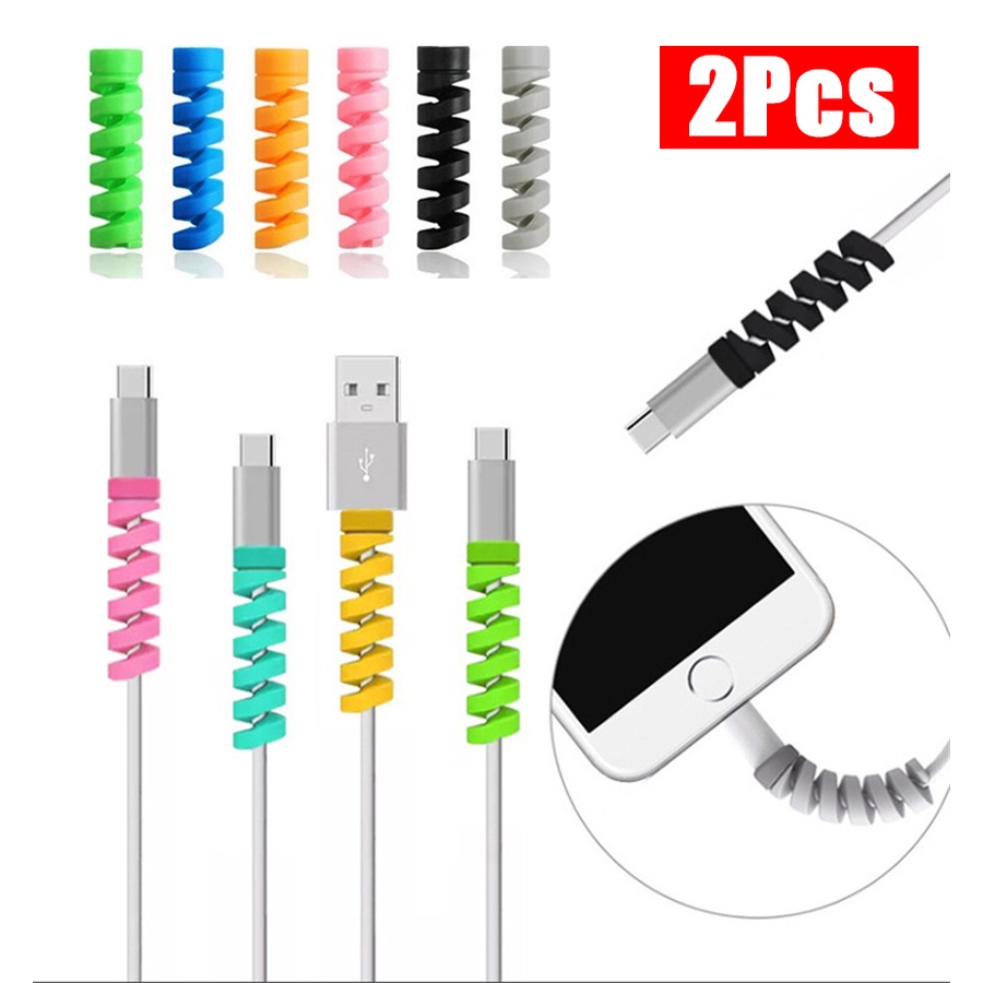 2Pcs Spiral Cable Protector Data Line Silicone Bobbin Winder Protective ...