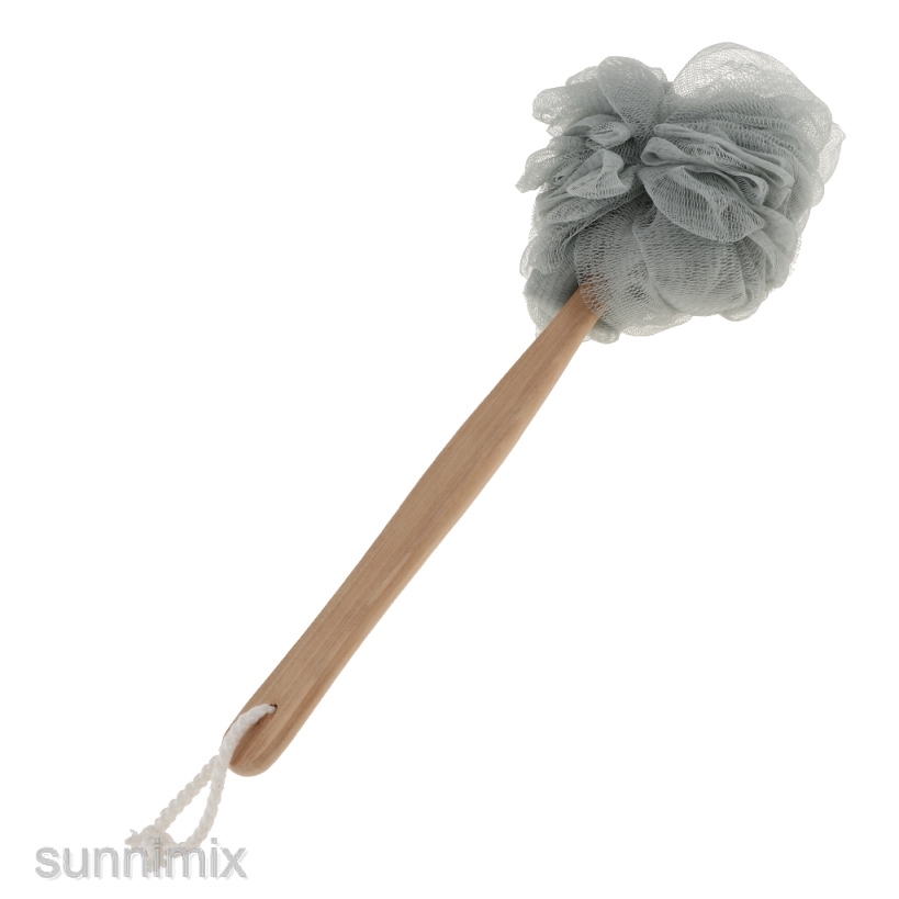 Long Handle Wood Bath Shower Body Scrub Puff Scrunchie Back Scrubber ...