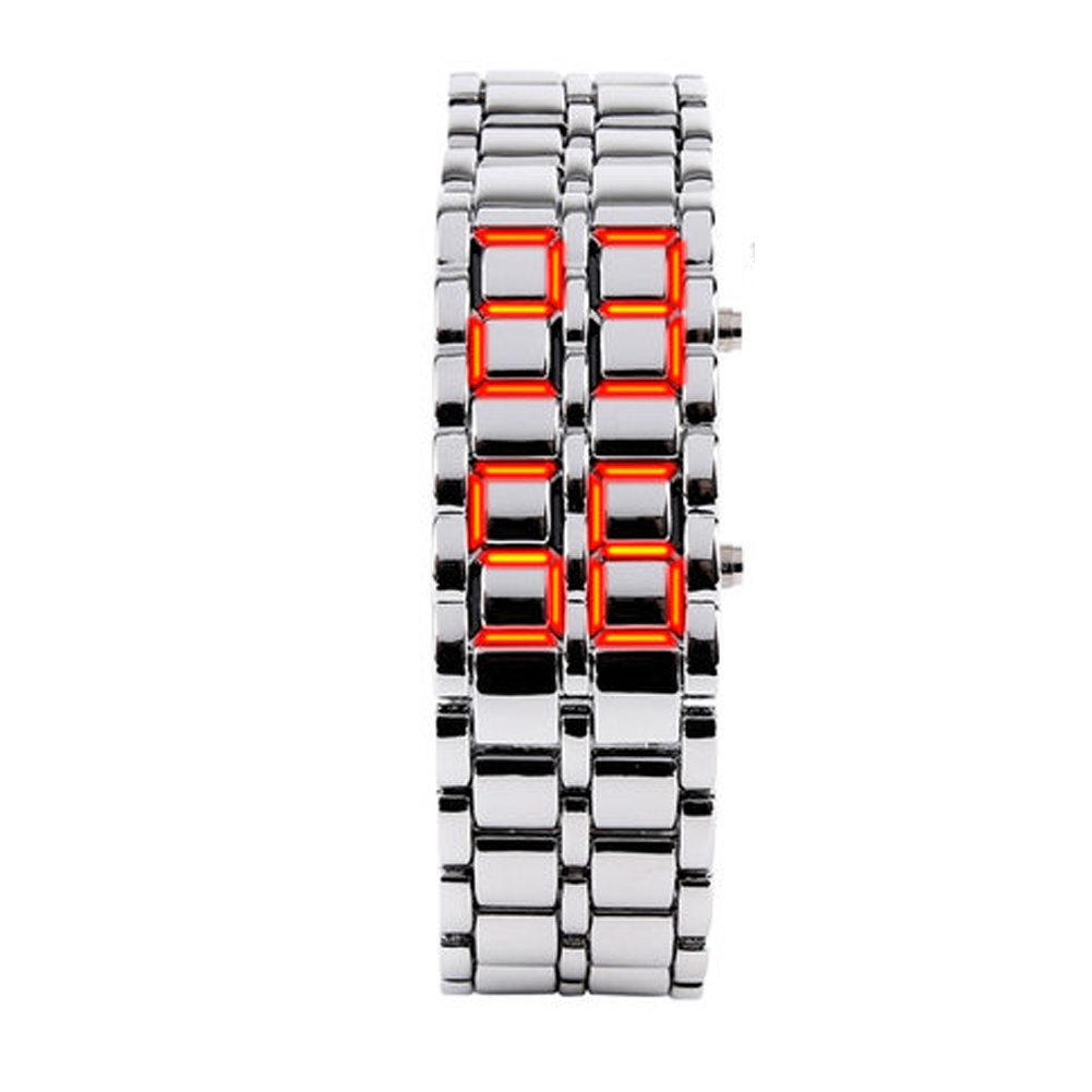 Fashion Black Full Metal Digital Lava Wrist Watch Men Red/Blue LED ...