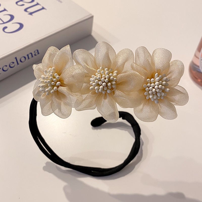 Bow Updo Hair Rope Graceful Lace Flower Hair Bun Maker Female Hair Bun ...
