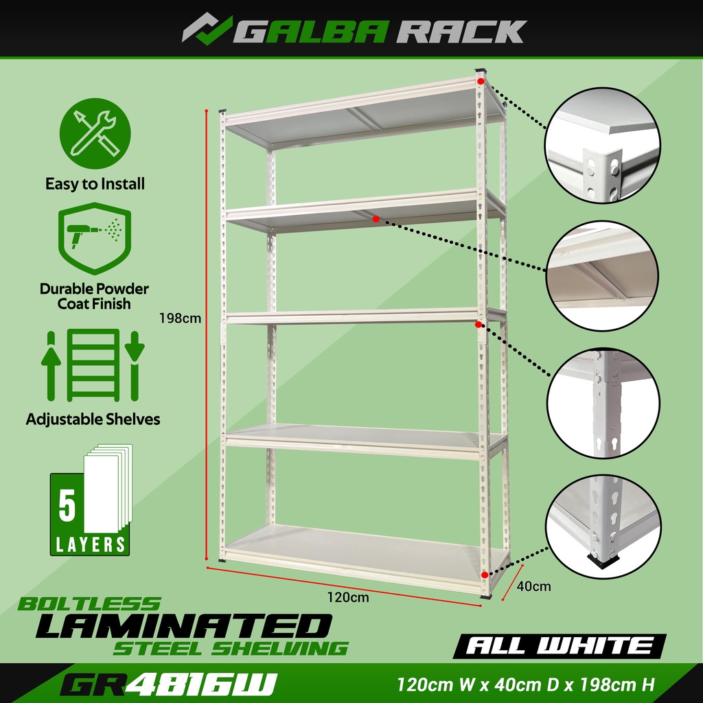 GALBA RACK Heavy Duty Boltless LAMINATED MDF Steel Shelving/Rack 5 ...