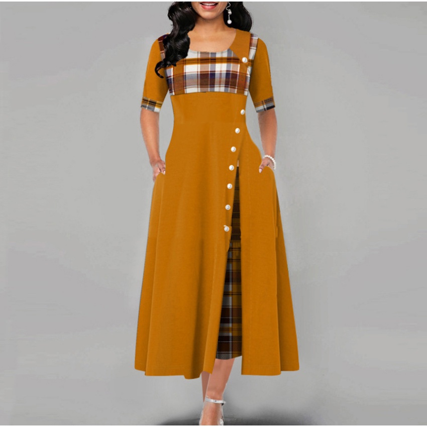 filipiana dress filipiniana dress Plaid Patchwork O Neck Half Sleeve ...