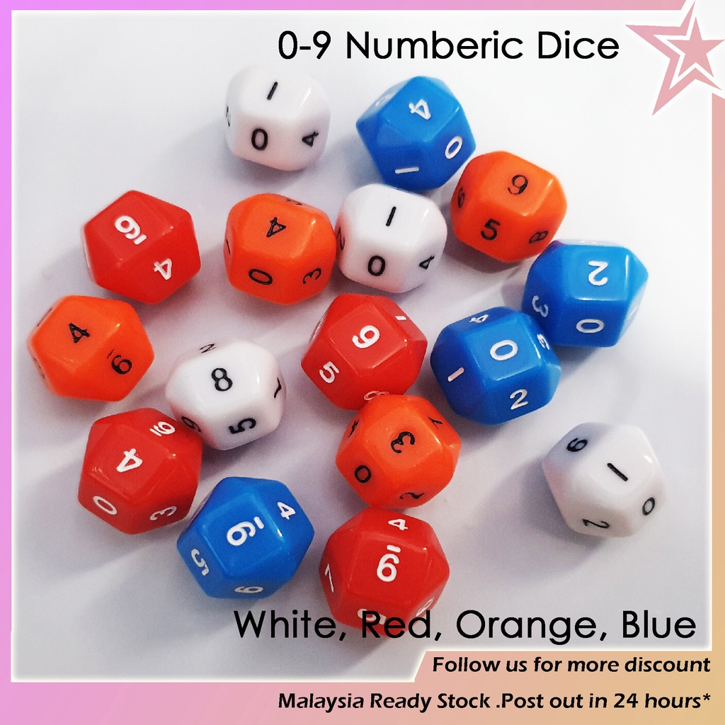 0-9 Numeric Dice Acrylic Colouring Dice Game Playing 0到9数字骰子 | Shopee ...