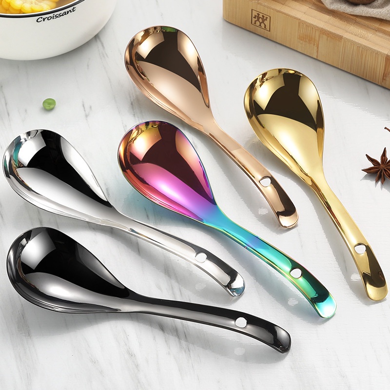 Stainless Steel Korean Soup Spoon Rice Porridge Spoon Metal BIG Serving ...