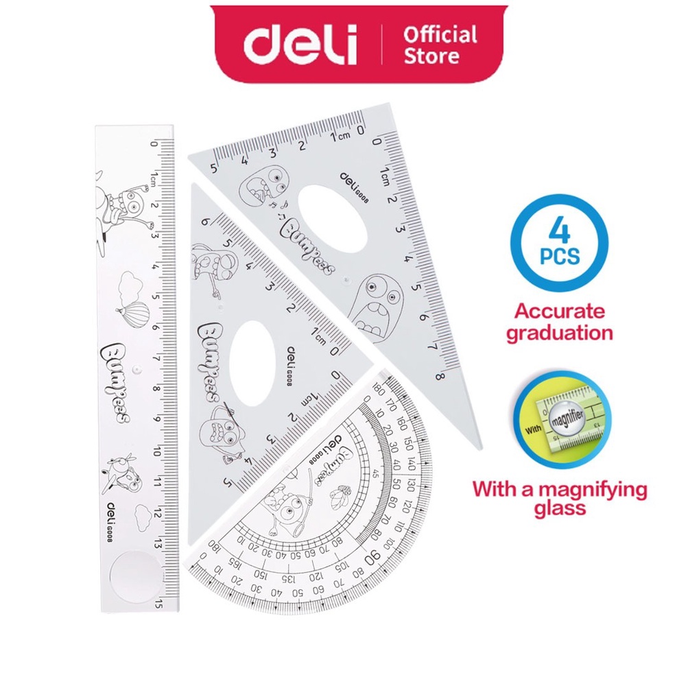Deli Ruler Bumpees Series Transparent Ruler Set 4pcs Set EG00803 ...