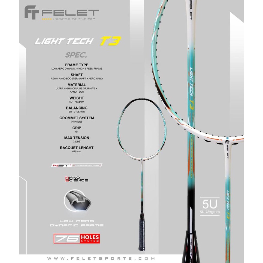 Felet Light Tech T3 Heavy Head Racket Badminton Raket Badminton [Free ...