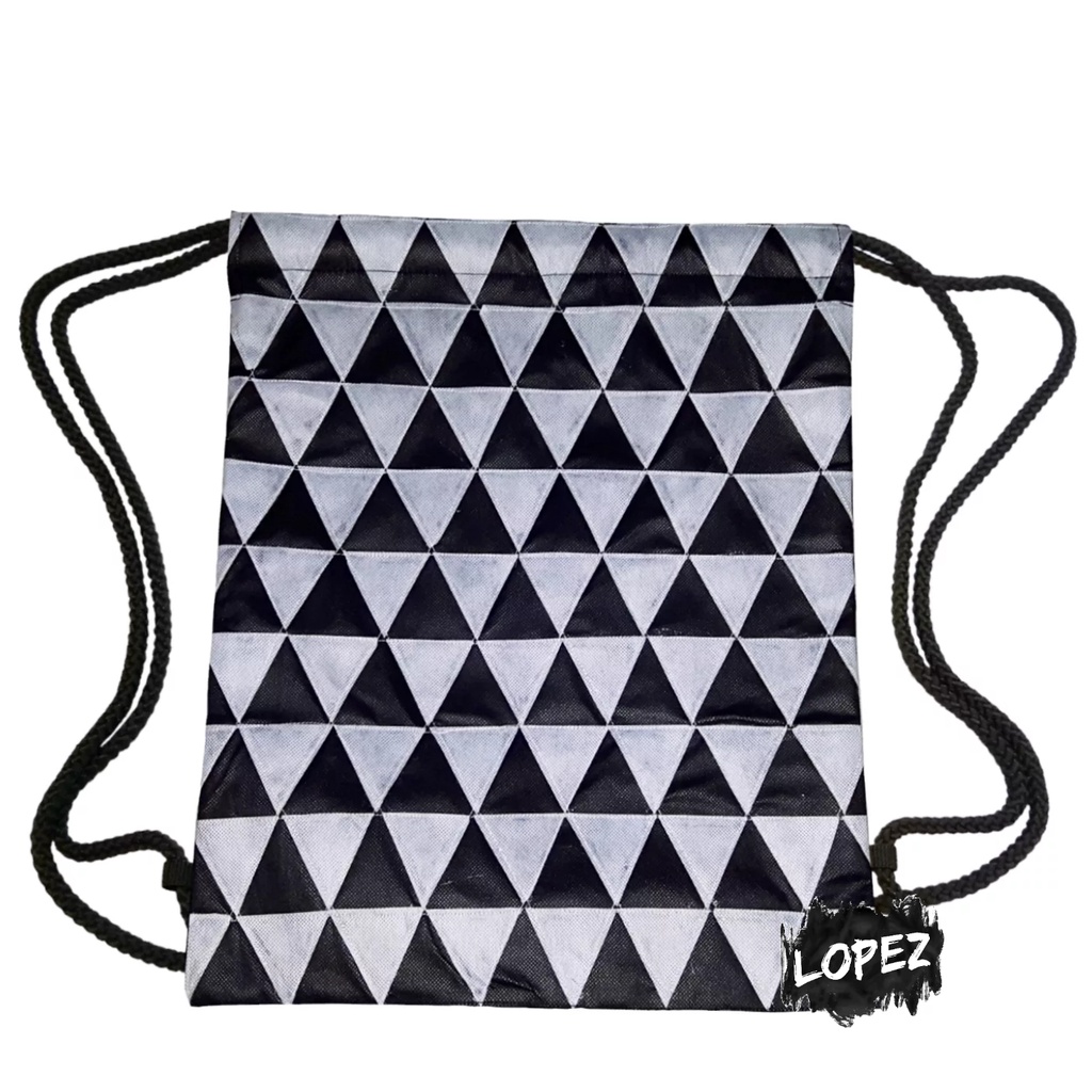 Triangle Net Bag / Triangle Drawstringbag / Monochrome Motif Backpack ...
