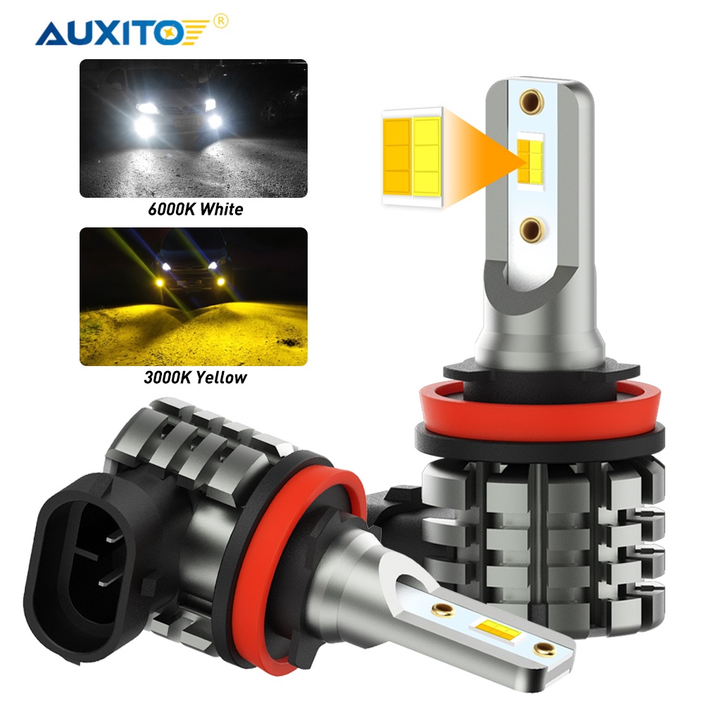 AUXITO 2PCS Dual Color H11 H8 H16 LED Fog Light For Car Daytme Lamp 6500K White 3000K Golden ...
