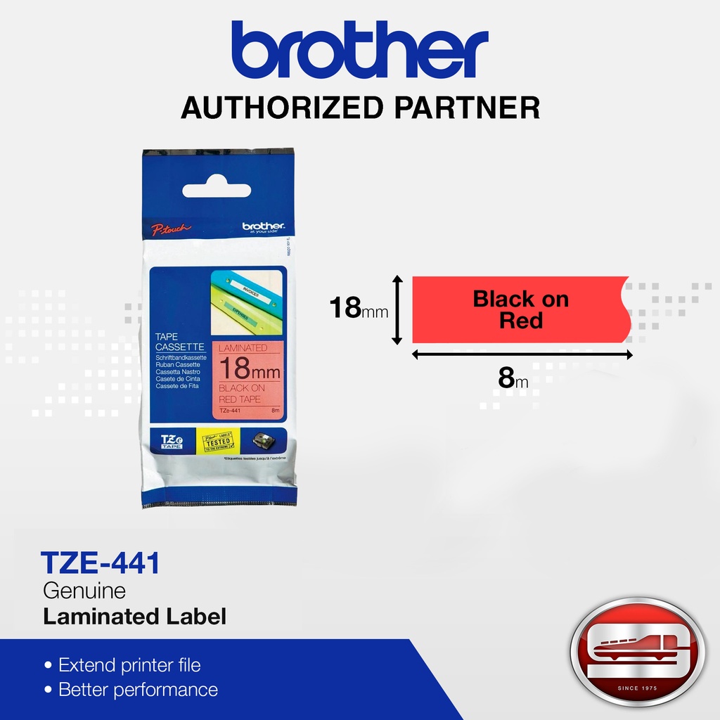 Brother TZe-441 Black on Red 18mm Labelling Tape (100% Original ...