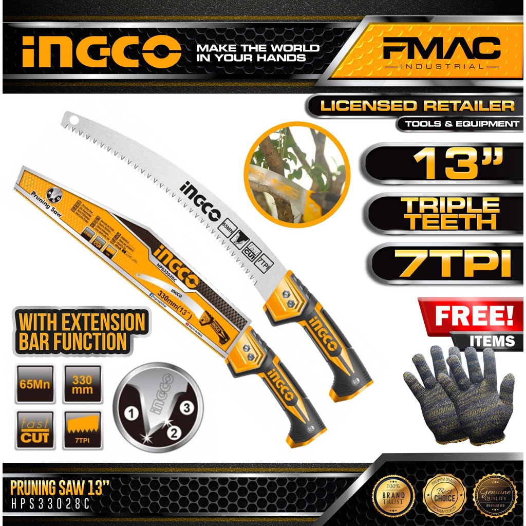 INGCO Curved Pruning Saw Tree Branch Saw 13" Triple teeth Fast Cut ...