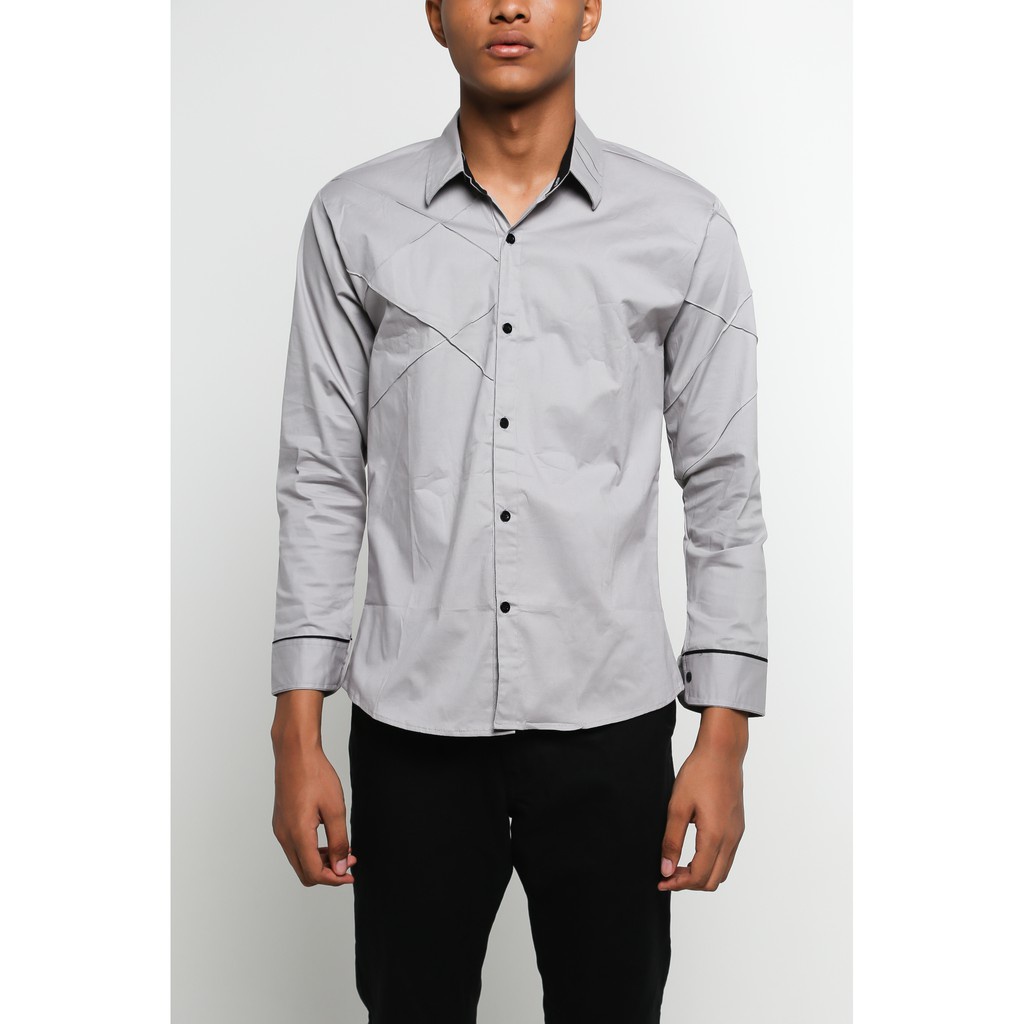 PUTIH HITAM KEMEJA Elvio Men's Shirts Plain Men's Shirts SLIM FIT Men's ...