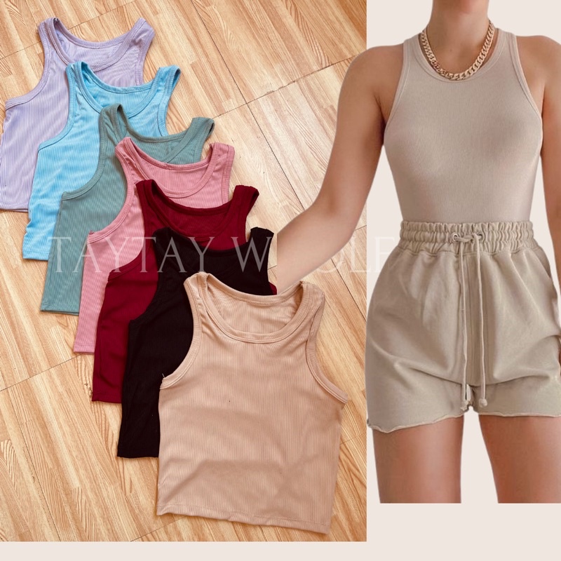 RIBBED BASIC CROP TOP RACER CUT | CROP HALTER TOP | Shopee Philippines