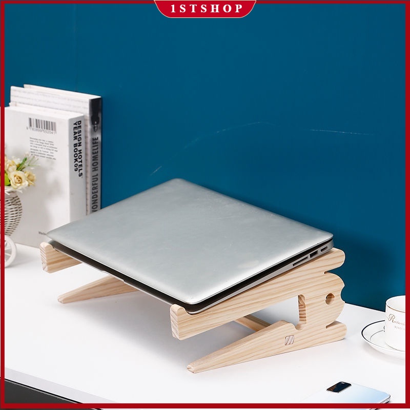 Wood Laptop Stand Increased Height Storage Stand for 10-17.6inch Laptop ...
