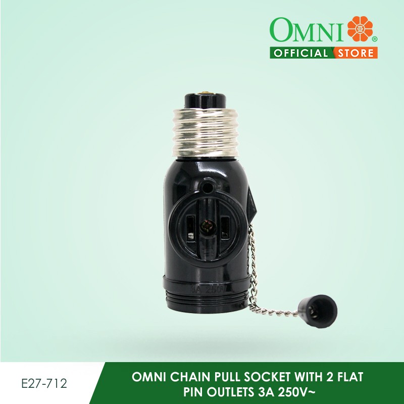 OMNI Chain Pull Socket with 2 Flat Pin Outlets 3A 250V~ E27-712-PK ...