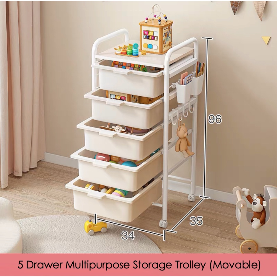Baby Corp 5 Layer White Trolley Drawer Storage Nursery Storage Utility ...