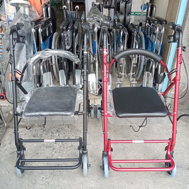 Rollator Walker with footrest and water holder / Walker Black / Red ...