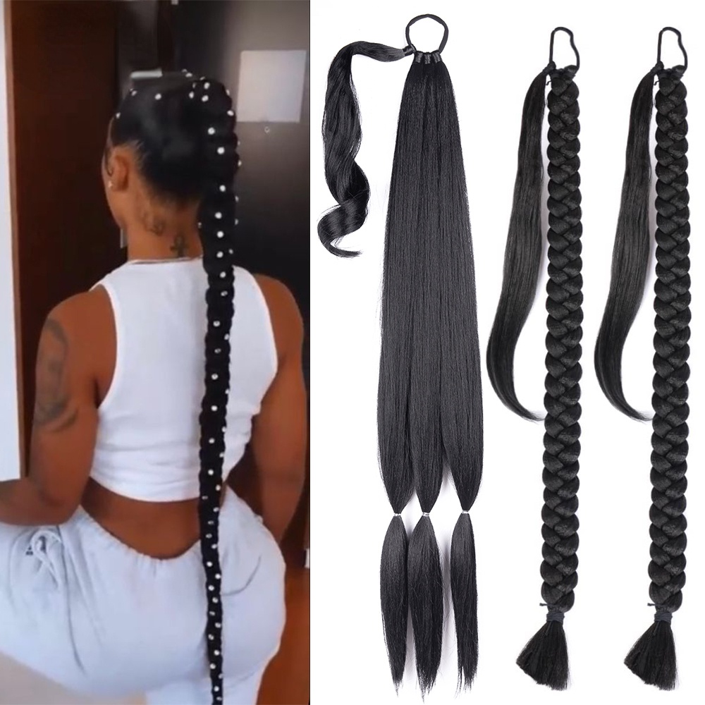 26" Long Pigtail New Fashion Blonde Ponytail Long Braided Ponytail With ...