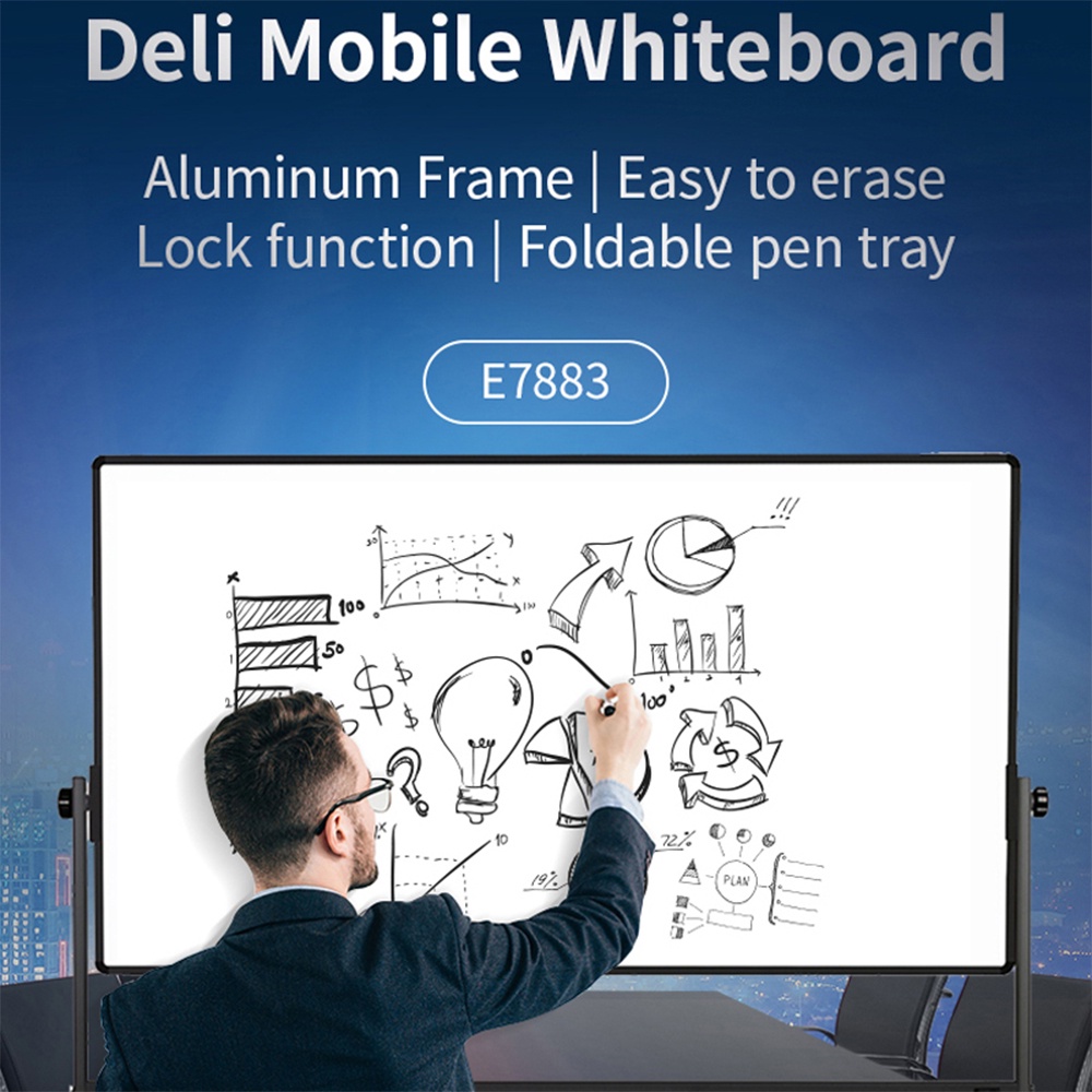 Deli Magnetic White Board With Stand 2 Side Writing Board For Office Meeting Mobile White Board ...