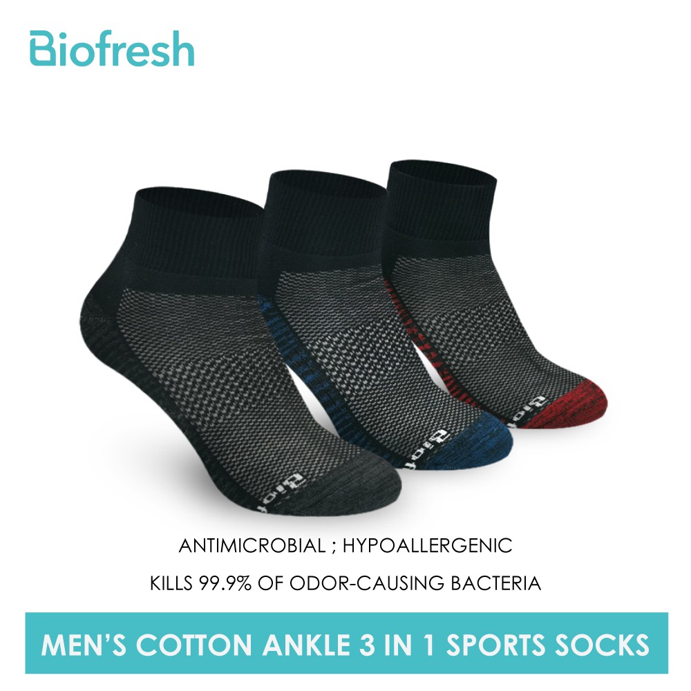 Biofresh Men’s Antimicrobial Odor Free Cotton Ankle Thick Sports Socks ...