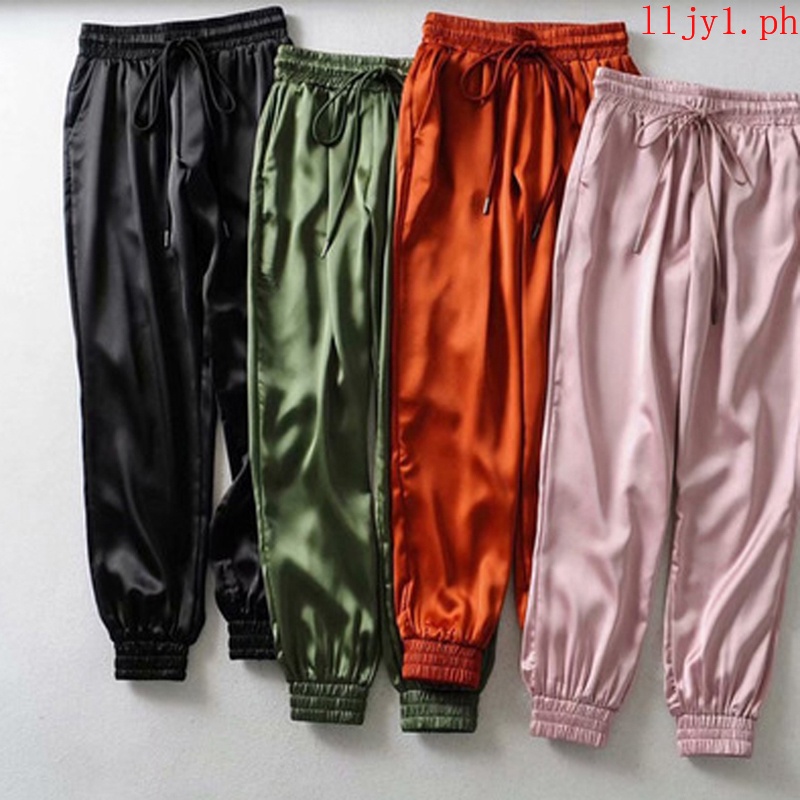 (LILY)Women's Elastic Waist Sports Casual Feet Pants Slippery Trousers ...