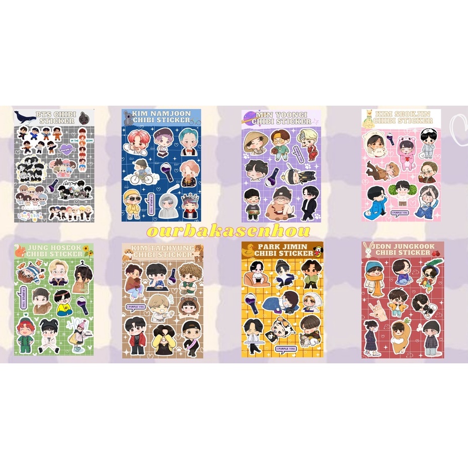 Sticker Set BTS CHIBI ART ALL MEMBER RM JIN SUGA JHOPE JIMIN TAEHYUNG ...