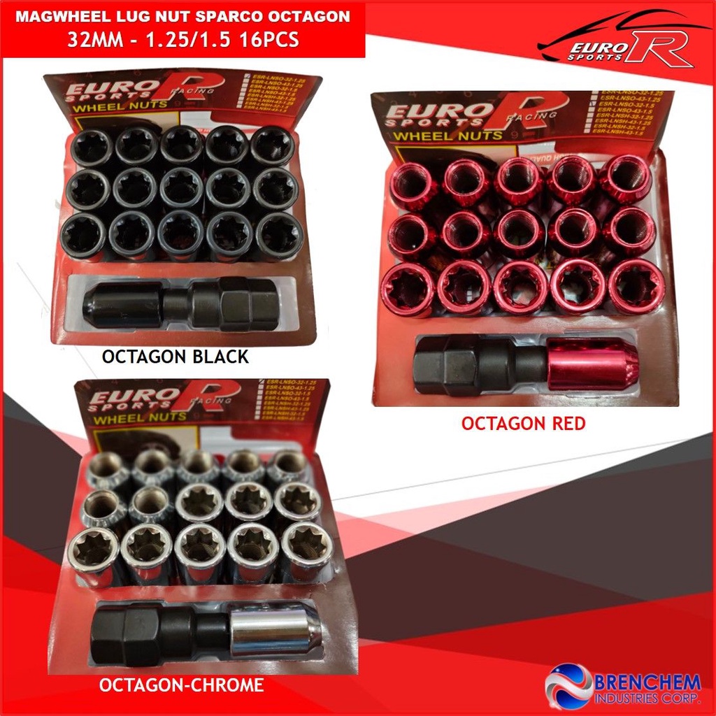 EURO SPORTS R MAGWHEEL LUG NUT SPARCO STEEL OCTAGON 43/32MM -M12 x1.5/1 ...